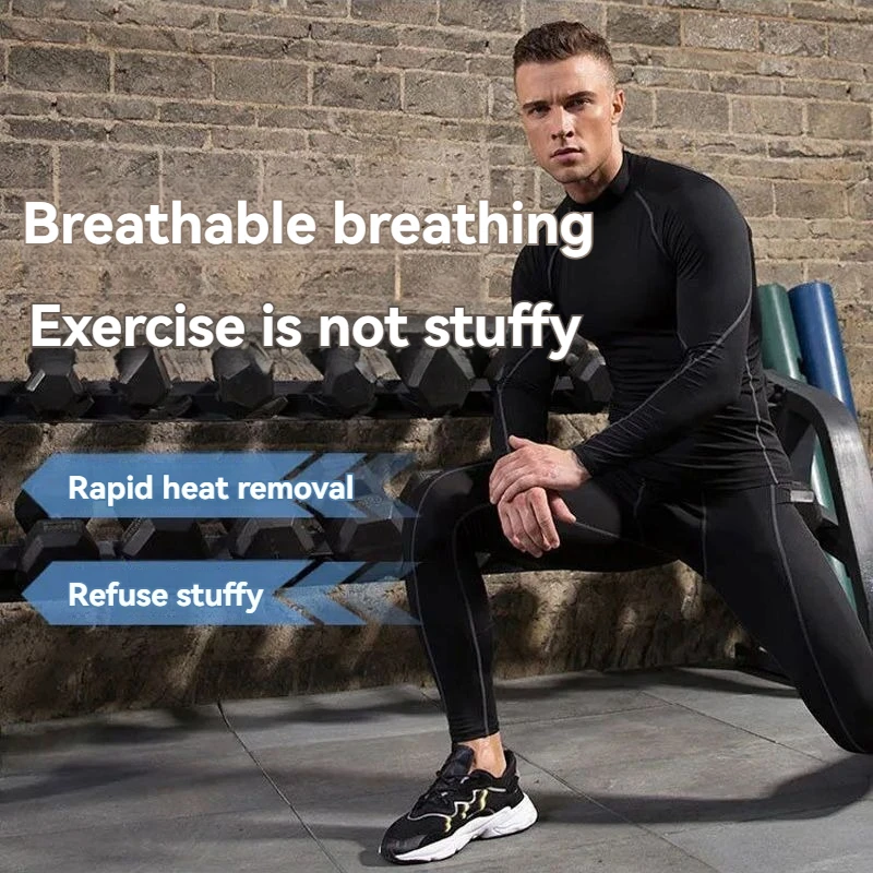 High-Neck-Sports-Tights-Long-Sleeve-High-Stretch-Soccer-Basketball ...