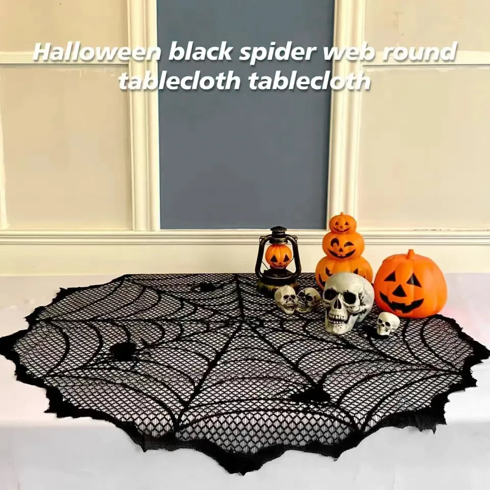Halloween-Black-Lace-Round-Tablecloth-Spider-Web-Warp-Knitted-Table ...