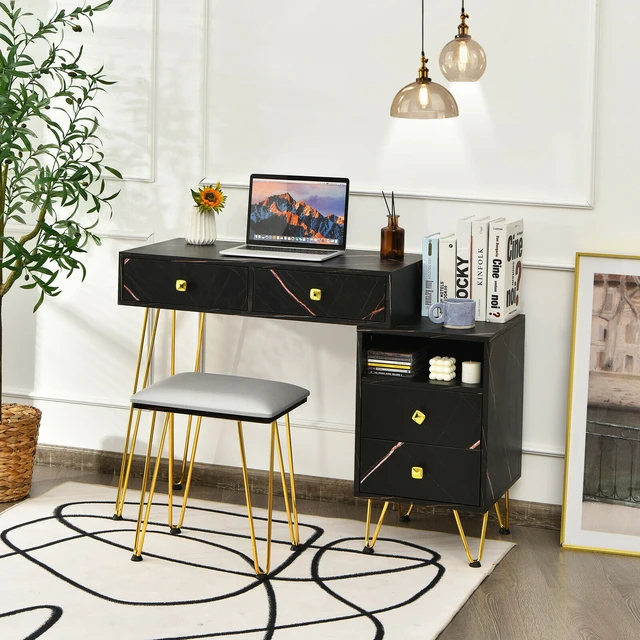 Makeup Table And Stool Black