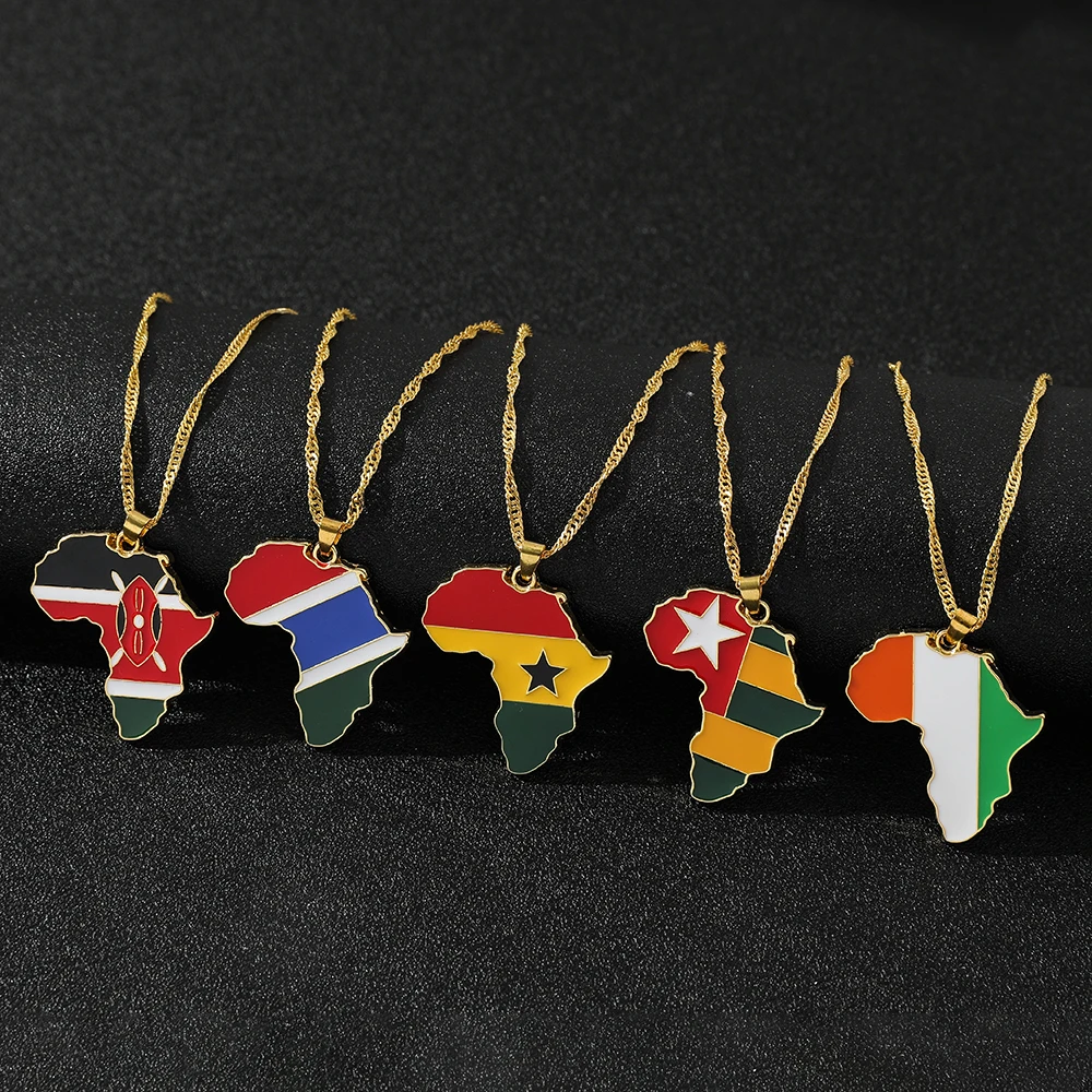 Africa-Map-Flag-Pendant-Necklace-Gold-Color-Ghana-Nigeria-Congo-Somalia ...