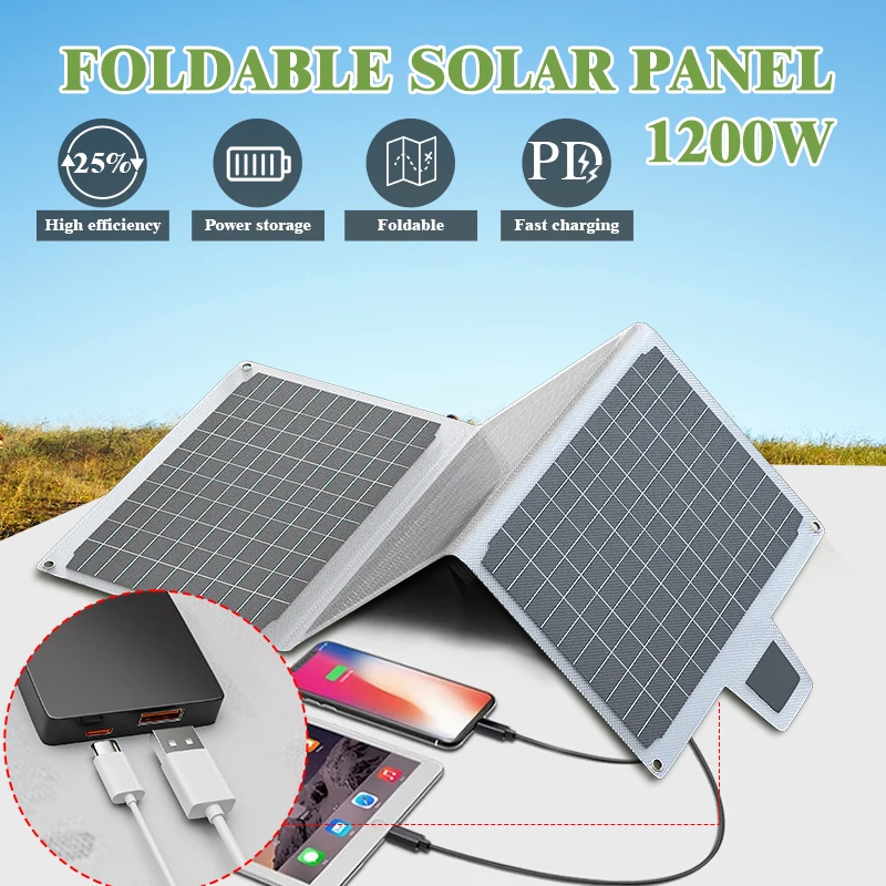 1200W Foldable Solar Panel Lightweight & Portable for Outdoor Emergency ...