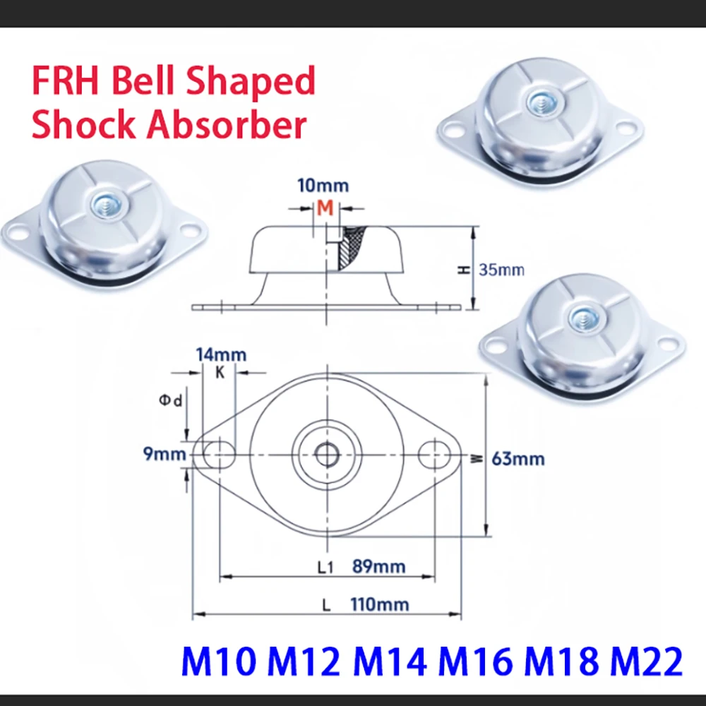1Pcs FRH Bell Shaped Rubber Shock Absorber M10 M12 M14 M16 M18 M22 ...