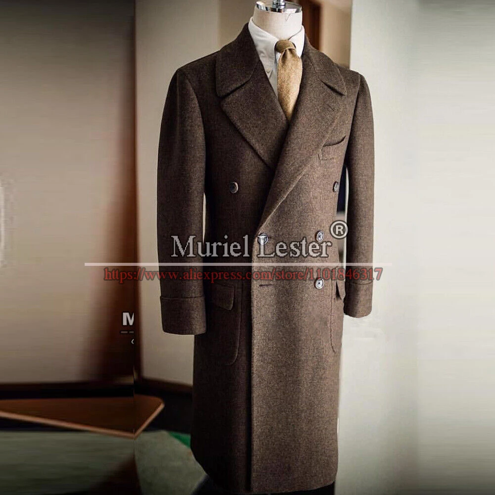 Brown Blazer For Men Suit Jacket Formal Outwear Winter Trench Coat Long ...