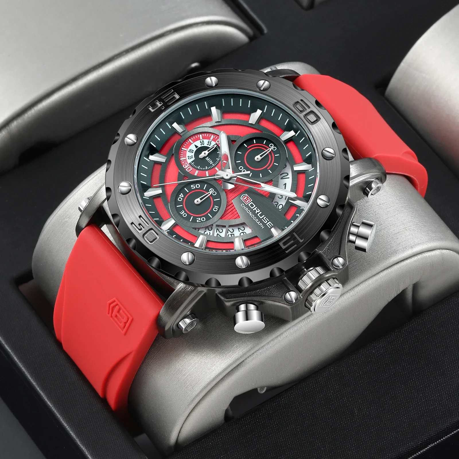BORUSE 2pcs Luxury Men Red Watches for Man Silicone Strap Quartz ...