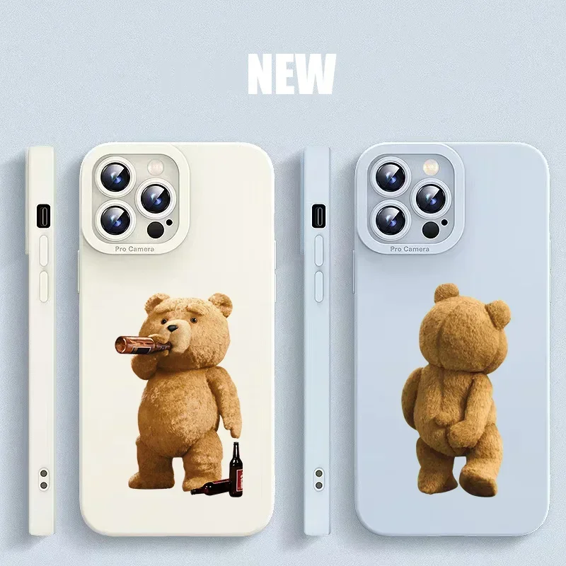 Teddy Bear Couple Cartoon Frosted Phone Case For iPhone 15 14 13 12 11 ...
