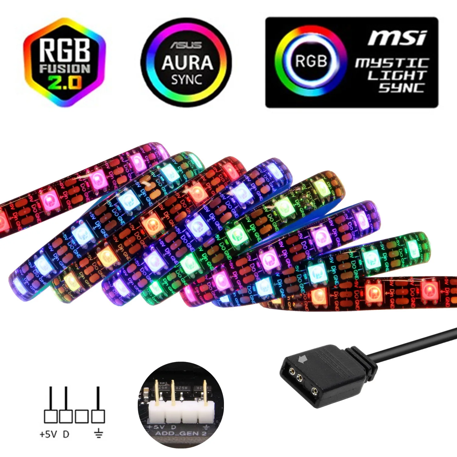 WS2812b ARGB LED Strip 5V 60Led/m Addressable Rainbow LED light 3PIN ...