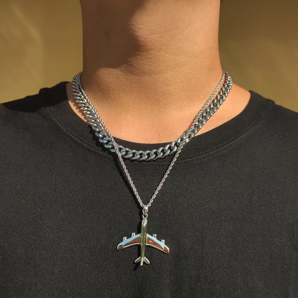 1-PC-Stainless-Steel-Necklace-For-Men-Women-Plane-Necklace-Airplane ...