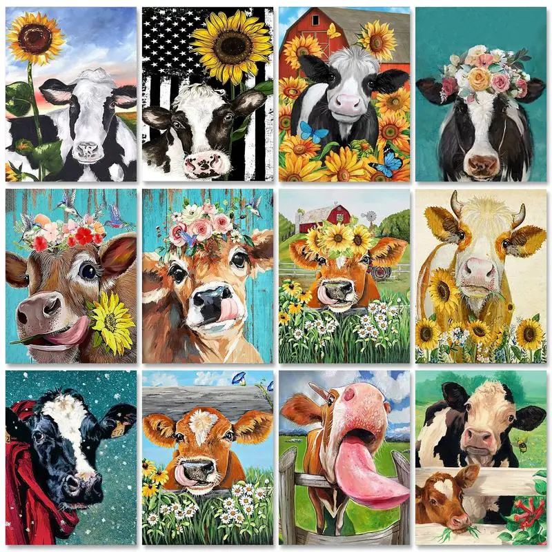 GATYZTORY-Aniaml-Acrylic-Paint-by-Numbers-Hand-Painting-Cow-Acrylic ...