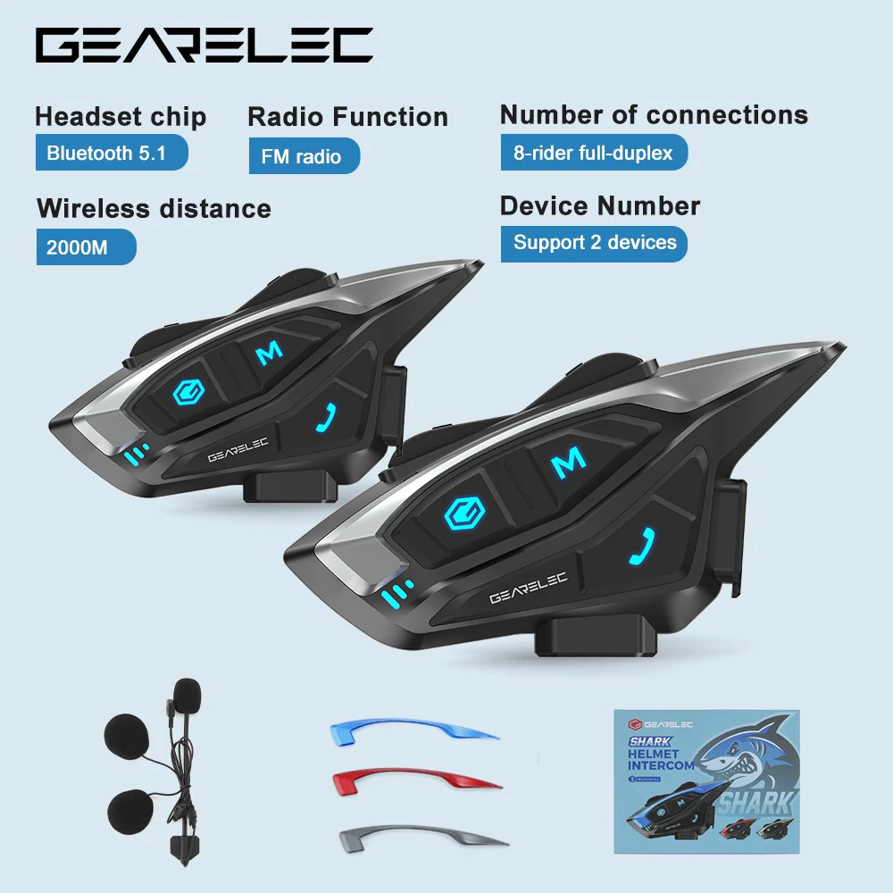 GEARELEC-Motorcycle-Helmet-Intercom-Headset-Shark-Pro-8-Riders-Full ...