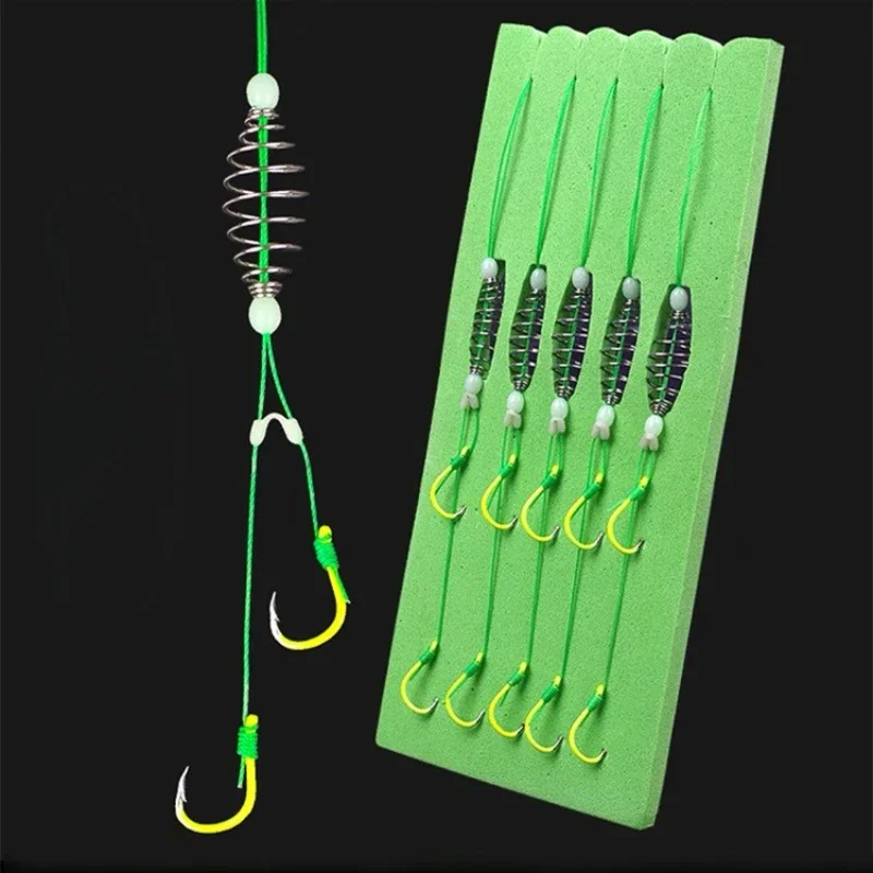 5pcs/set Fluorescent Green High Carbon Steel Fishing Hook 8# -13 ...