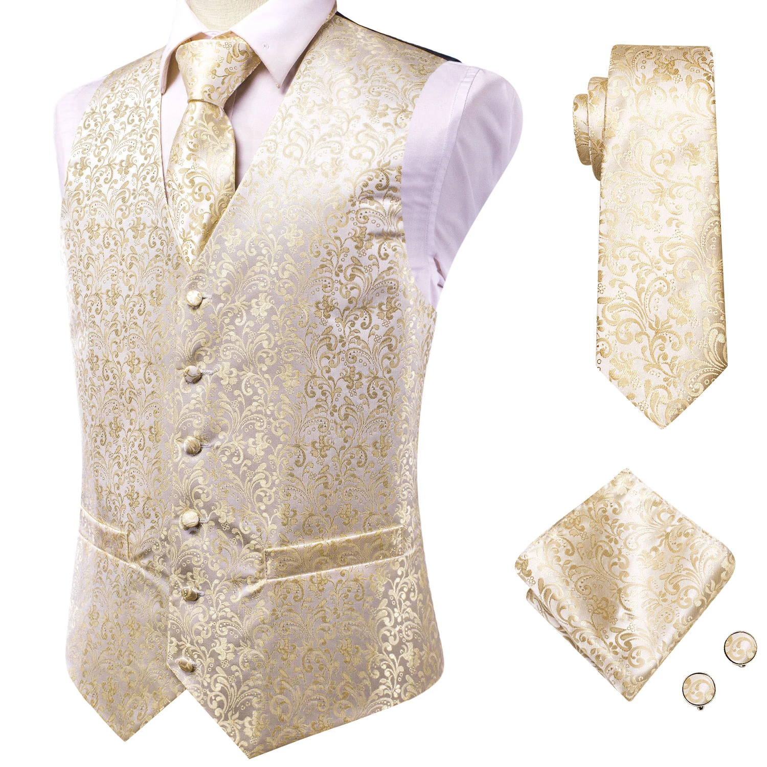 Hi-Tie-Silk-Champagne-Vest-Set-For-Men-Gold-Smart-Casual-Men-s-Vest ...