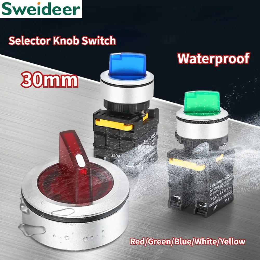 30mm-Selector-Knob-Switch-LED-1NO-2NO-1NO1NC-2-3-Position-Self-Locking ...