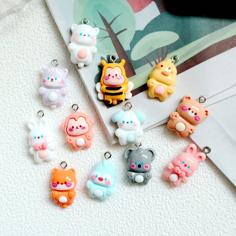 10PCS Cute Cartoon Animal Resin Pendant Fashionable Shining Charm ...