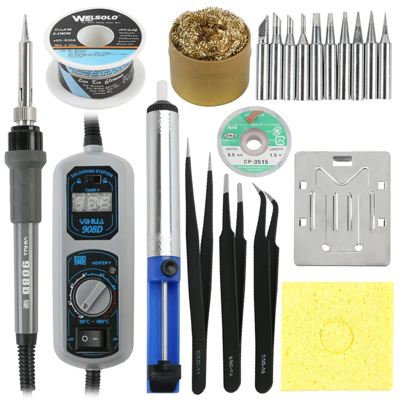 Yihua 908d Adjustable Thermostat Electric Soldering Iron Set Welding Repair Tools Kit Set ...