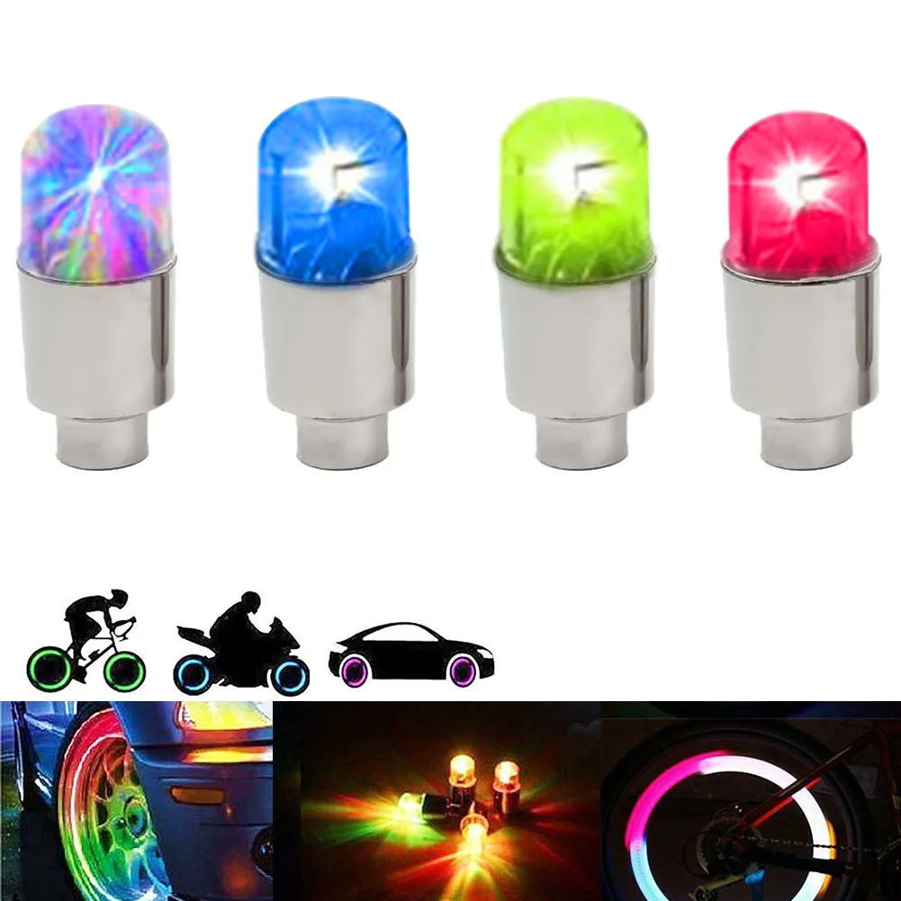4PCS Bicycle LED Lights Tire Valve Cap Flashlight Auto Car Motorcycle ...