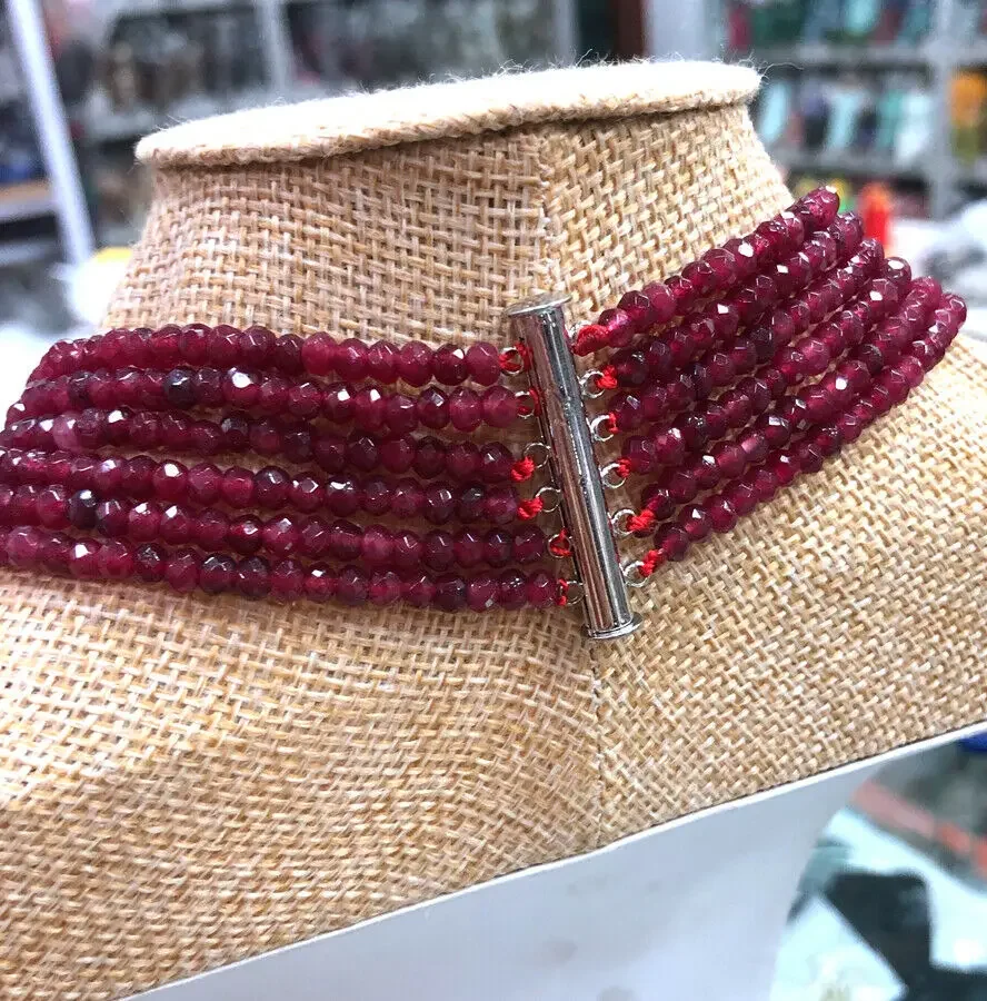 Natural 6 rows 2X4MM faceted red garnet jade abacus gemstone beads neck ...