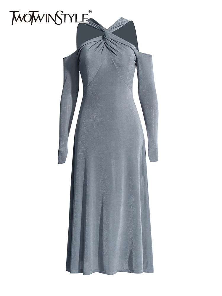 TWOTWINSTYLE-Solid-Slimming-Dresses-For-Women-V-Neck-Long-Sleeve-High ...