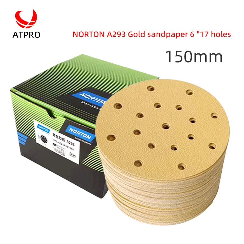 NORTON A293 Gold Sandpaper 6-inch 17-Hole Dry Sandpaper 150mm Flocking ...