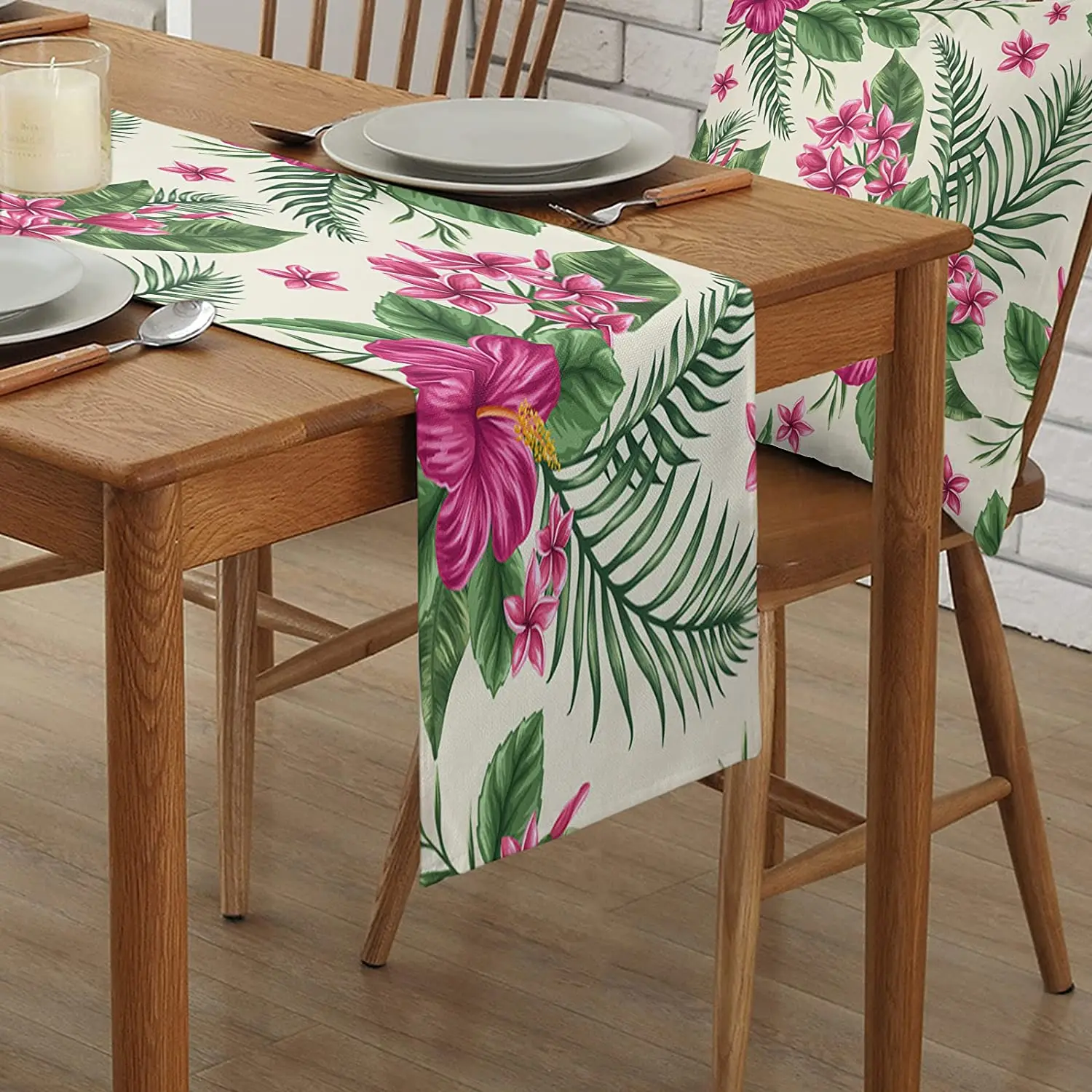 Summer-Tropical-Floral-Leaves-Linen-Table-Runners-Wedding-Party ...