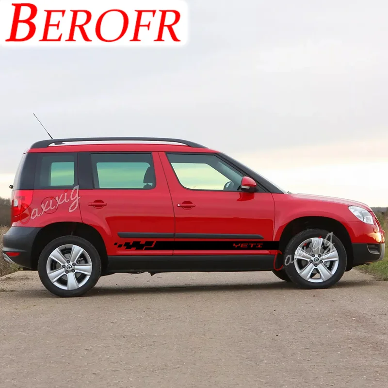 For-Skoda-YETI-Car-Door-Side-Skirt-Sticker-Racing-Sport-Stripes-Auto ...