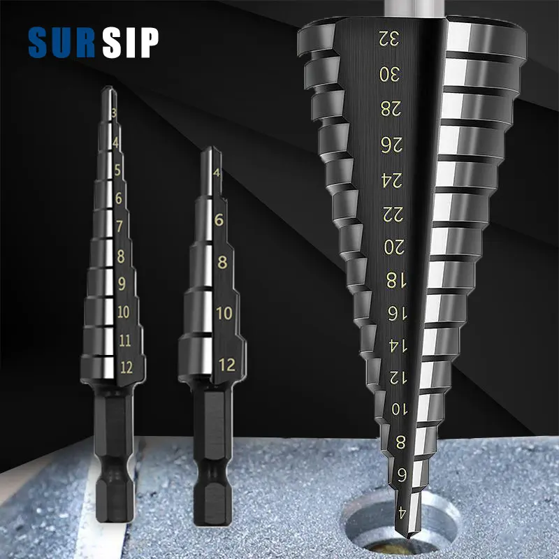 Hss Titanium Coated Step Drill Bit 4 32mm Drilling - 3-12mm 4-12mm 4 ...