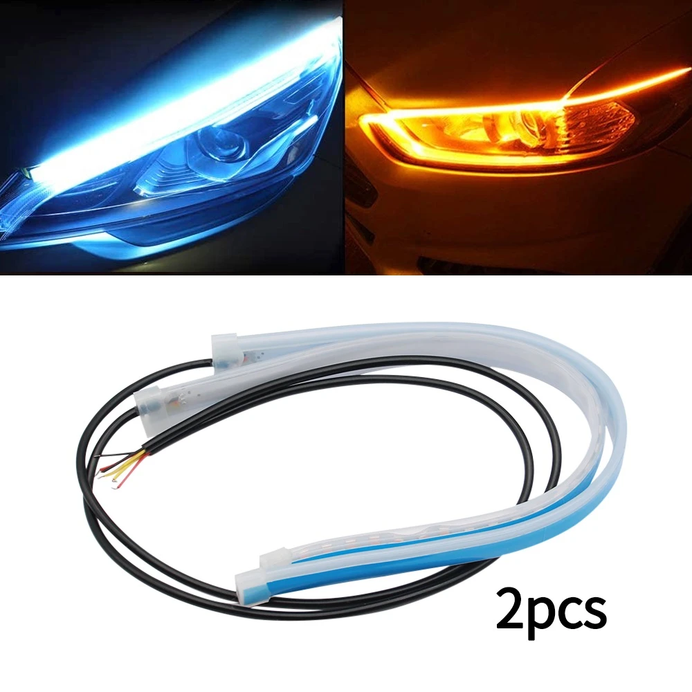 Ultra Thin 1pair Bright Flexible DRL LED Strip Turn Signal White Yellow Sequential LED Daytime ...