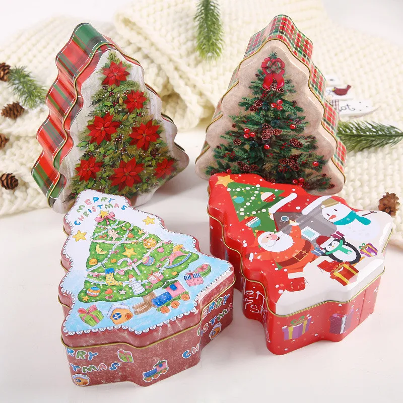 Christmas Tree Shaped Candy Box Tinplate Box Case 2023 New Year Merry ...