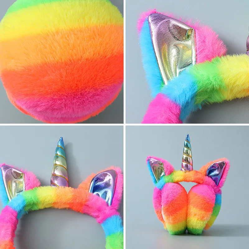 Cache-oreilles - Rainbow - Serre-oreille en fourrure de licorne ...