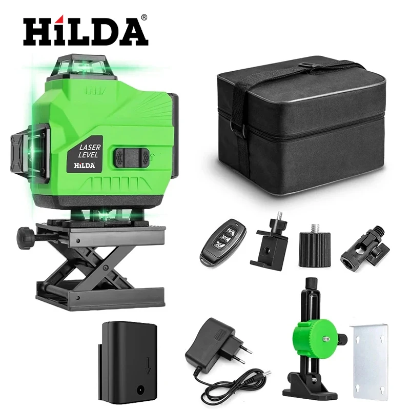 HILDA-16-12-Lines-4D-Laser-Level-Green-Line-SelfLeveling-360-Horizontal ...