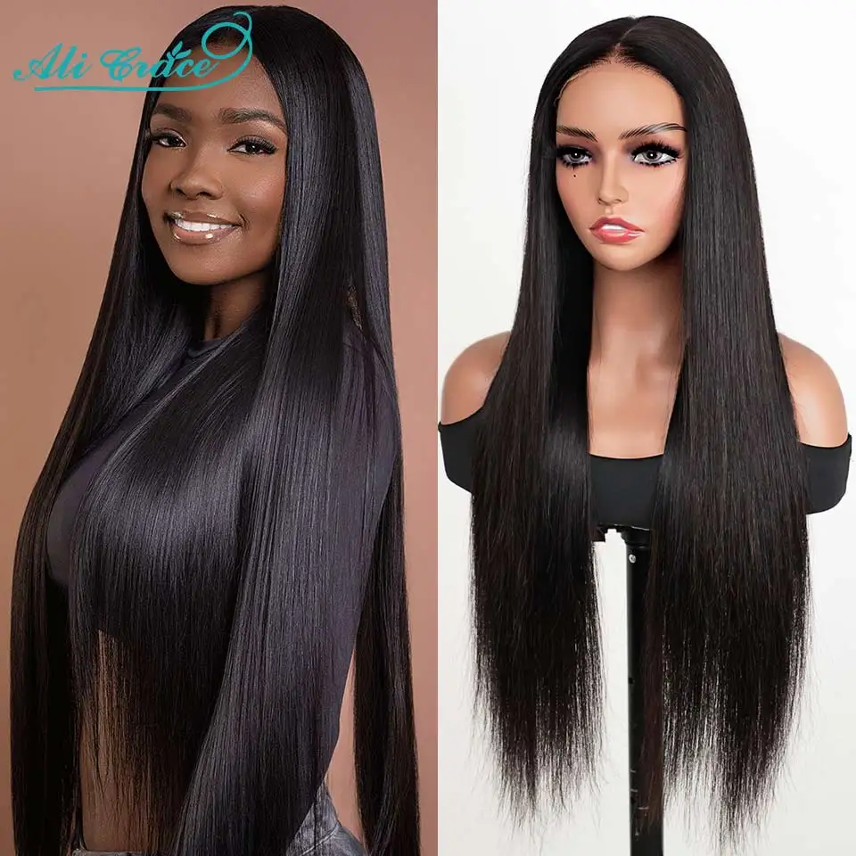 Ali Grace Straight Human Hair Wigs Pre-cut 5x6 Lace Closure Wig Pre ...