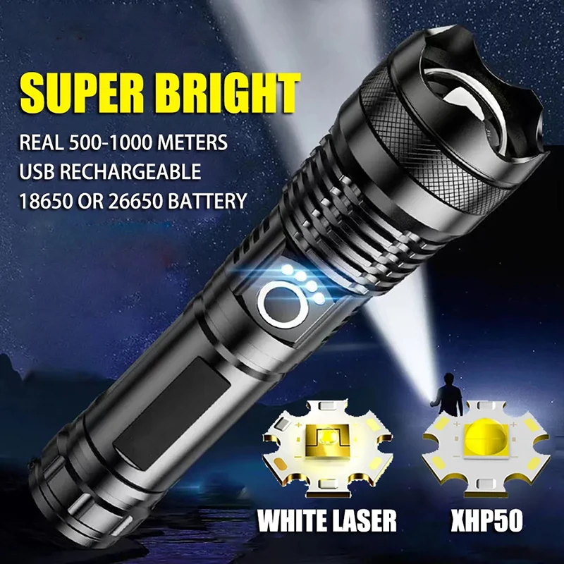 High-Power-LED-Flashlight-Type-c-Rechargeable-Tactical-Torch-18650-or ...