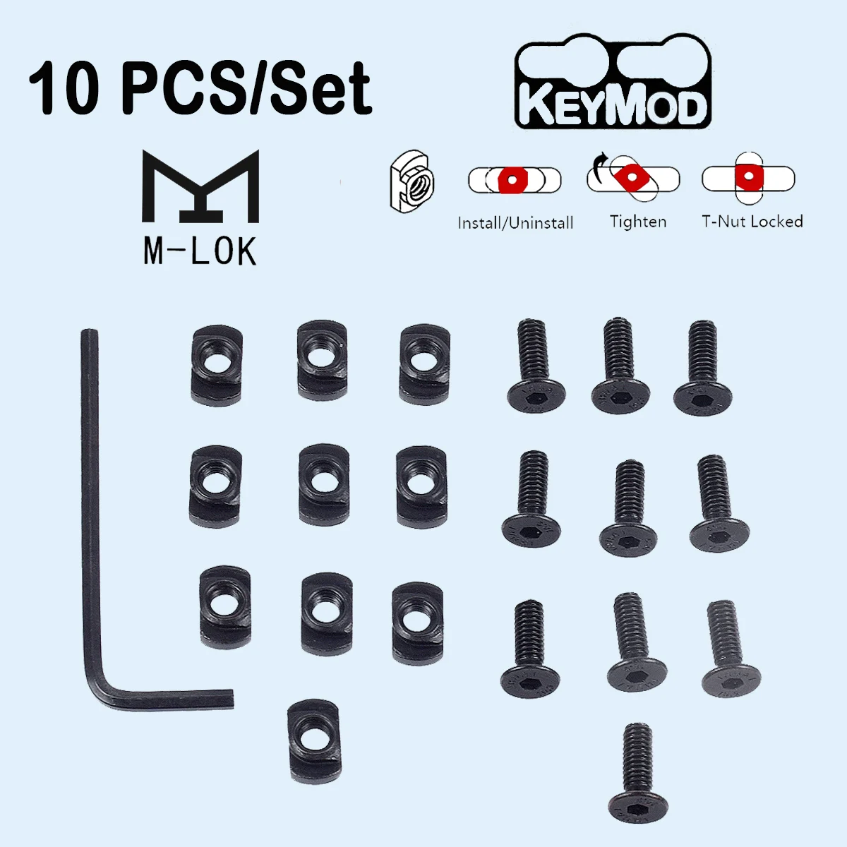 10Pcs-Set-M-LOK-Screw-Nut-Replacement-Rails-T-Nut-Screw-Replacement-Set ...