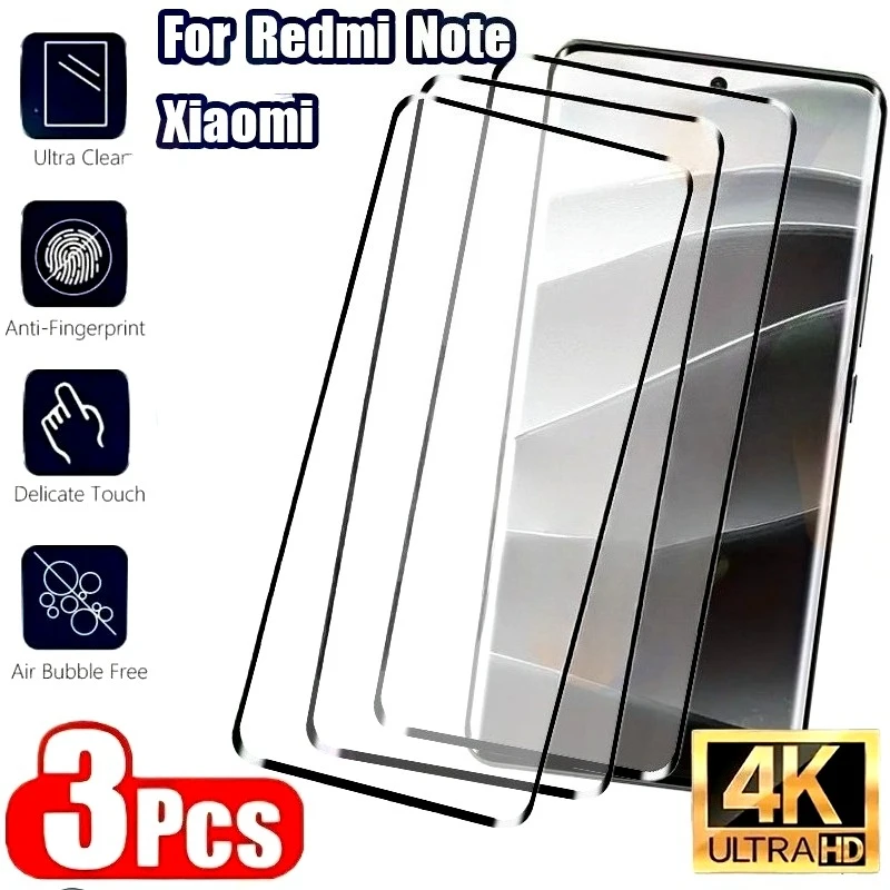 3Pcs Full Cover Tempered Glass for Redmi Note 15 14 13 Pro Plus 14S 12S ...