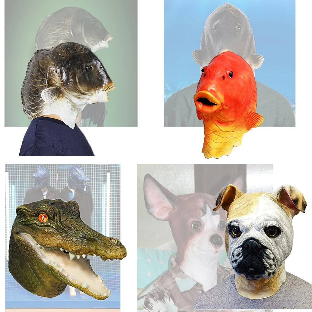 Animal-Mask-Carnival-Party-Latex-Animal-Fish-Dog-Alligator-Mask ...