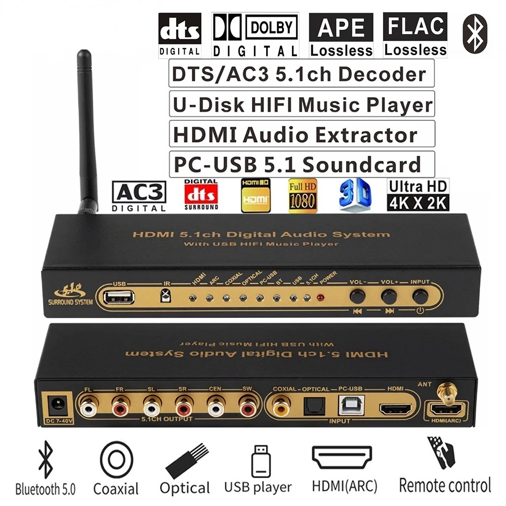HDMI 5.1 Audio Converter Decoder DAC DTS AC3 FLAC PCUSB APE 4K*2K HDMI ...