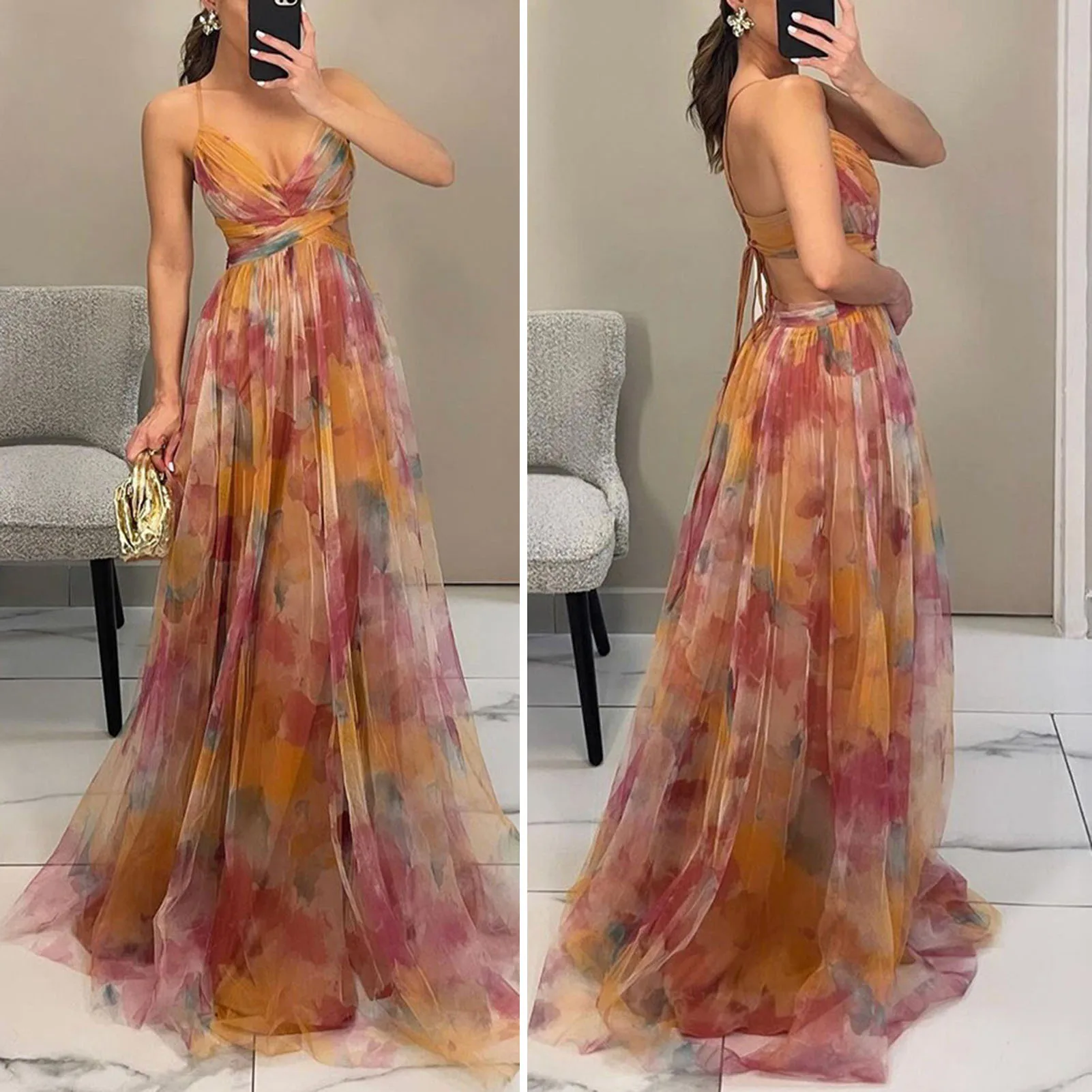 Elegant Formal Party Dress Elegant One Shoulder Tie-dye Ball Gown with ...