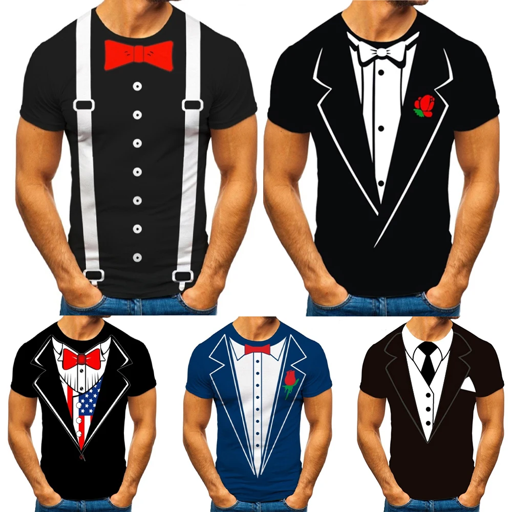 New-Funny-Fake-Suit-Bow-Tie-3D-T-shirt-Men-s-Shirt-Tuxedo-Retro-Tie ...