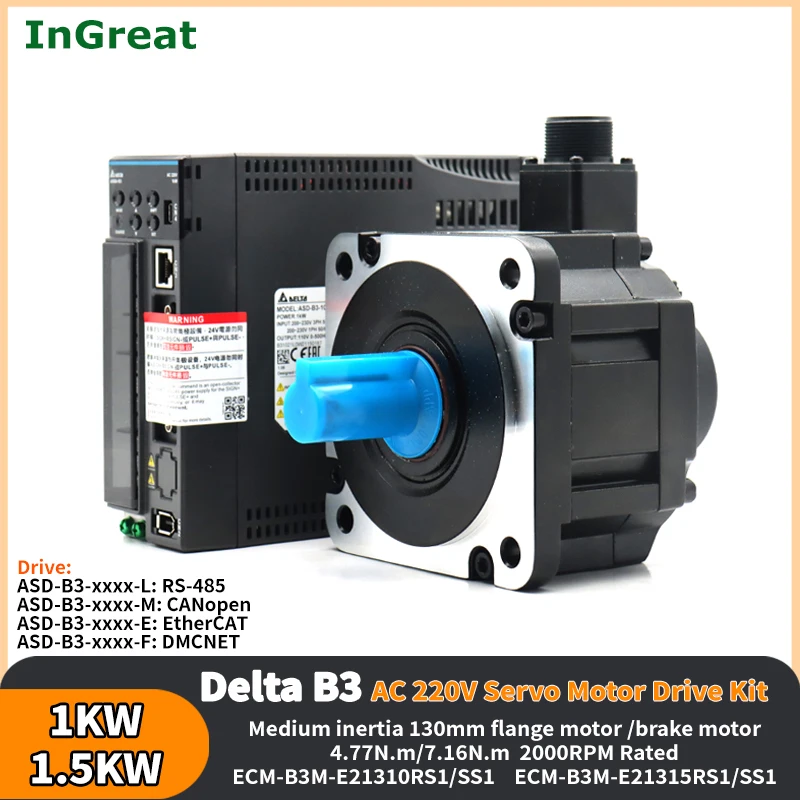 1KW/1.5KW AC มอเตอร์เซอร์โวไดรฟ์ชุด Delta B3เบรค ECM B3M E21310RS1 ...