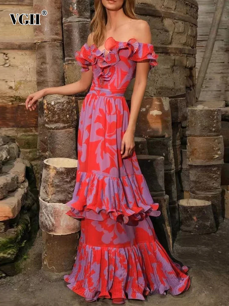 VGH-Elegant-Slim-Printting-Dresses-For-Women-Slash-Neck-Sleeveless-High ...