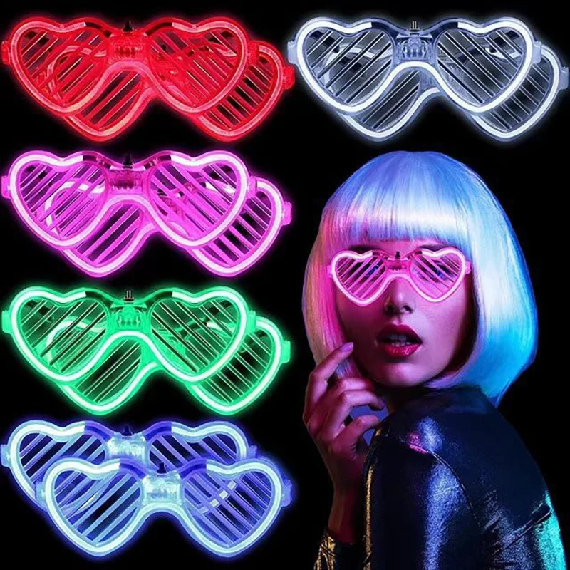 20-50-100Pcs-LED-Glasses-Glow-In-The-Dark-Heart-Shaped-Light-Up ...