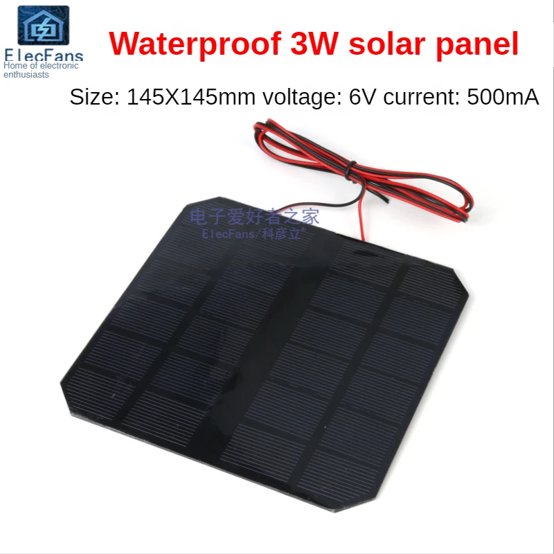 Strip-Wire-3W-6V-500mA-Solar-Panel-Monocrystalline-Silicon-Photovoltaic ...