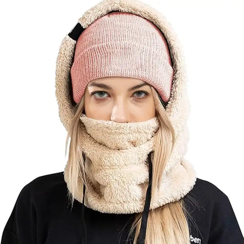 Unisex Warm Ski Hooded Scarf Thermal Sherpa Fleece Hood Ski Mask Winter ...
