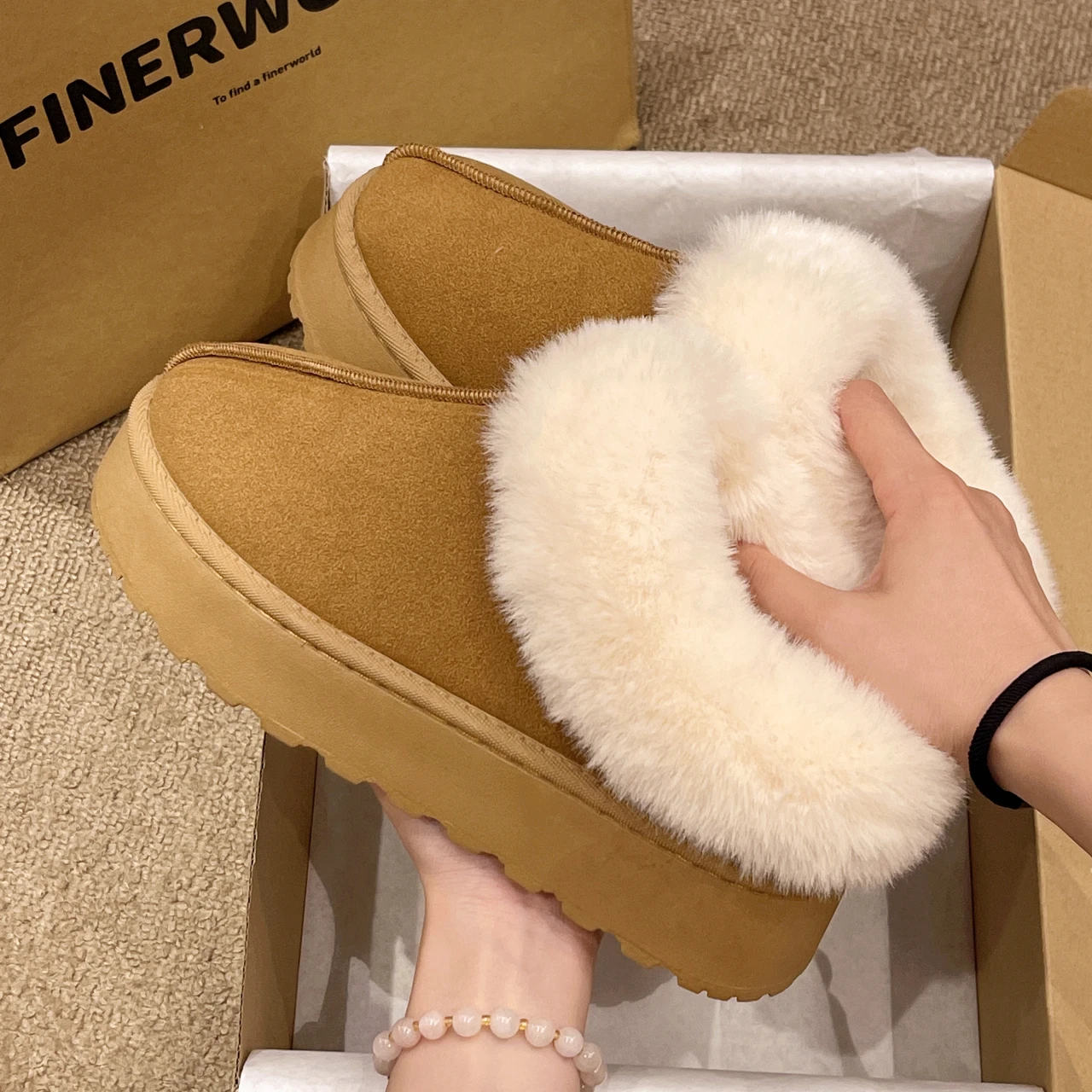 Women Slippers Micro Suede Fuzzy Shearling Lining Ankle Moccasin Bootie ...