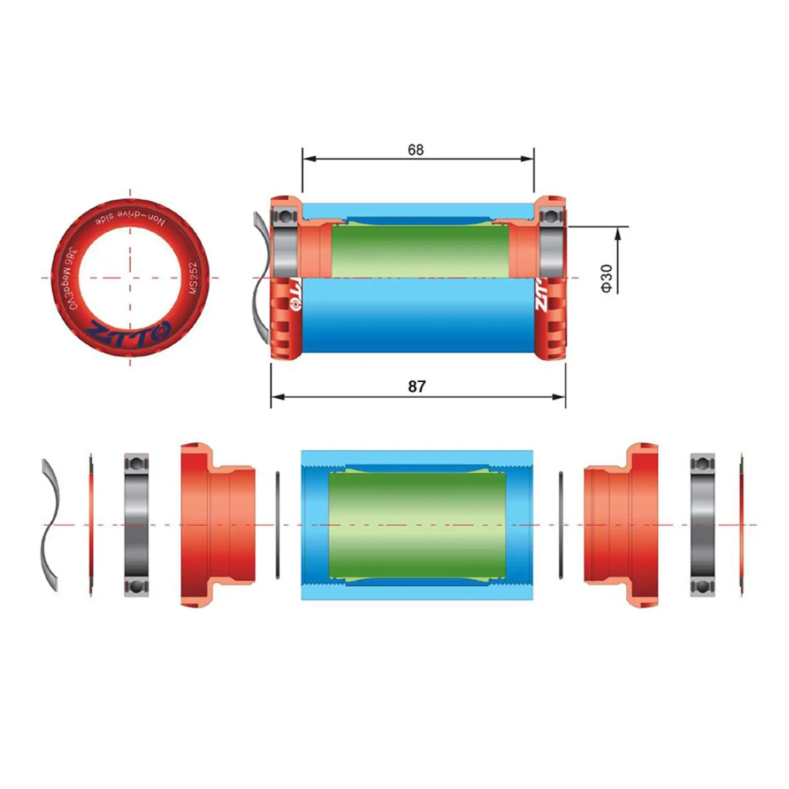 1-Set-External-Bearing-Bottom-Brackets-BB-Shell-68mm-73mm-BSA30-Durable ...