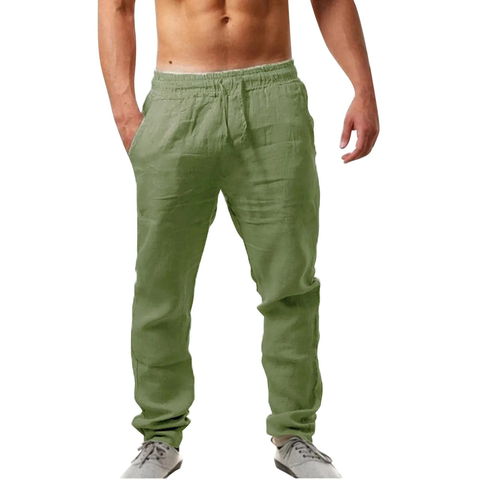 Men-S-Cotton-Linen-Jogging-Pants-Classic-Solid-Color-Drawstring-Double ...