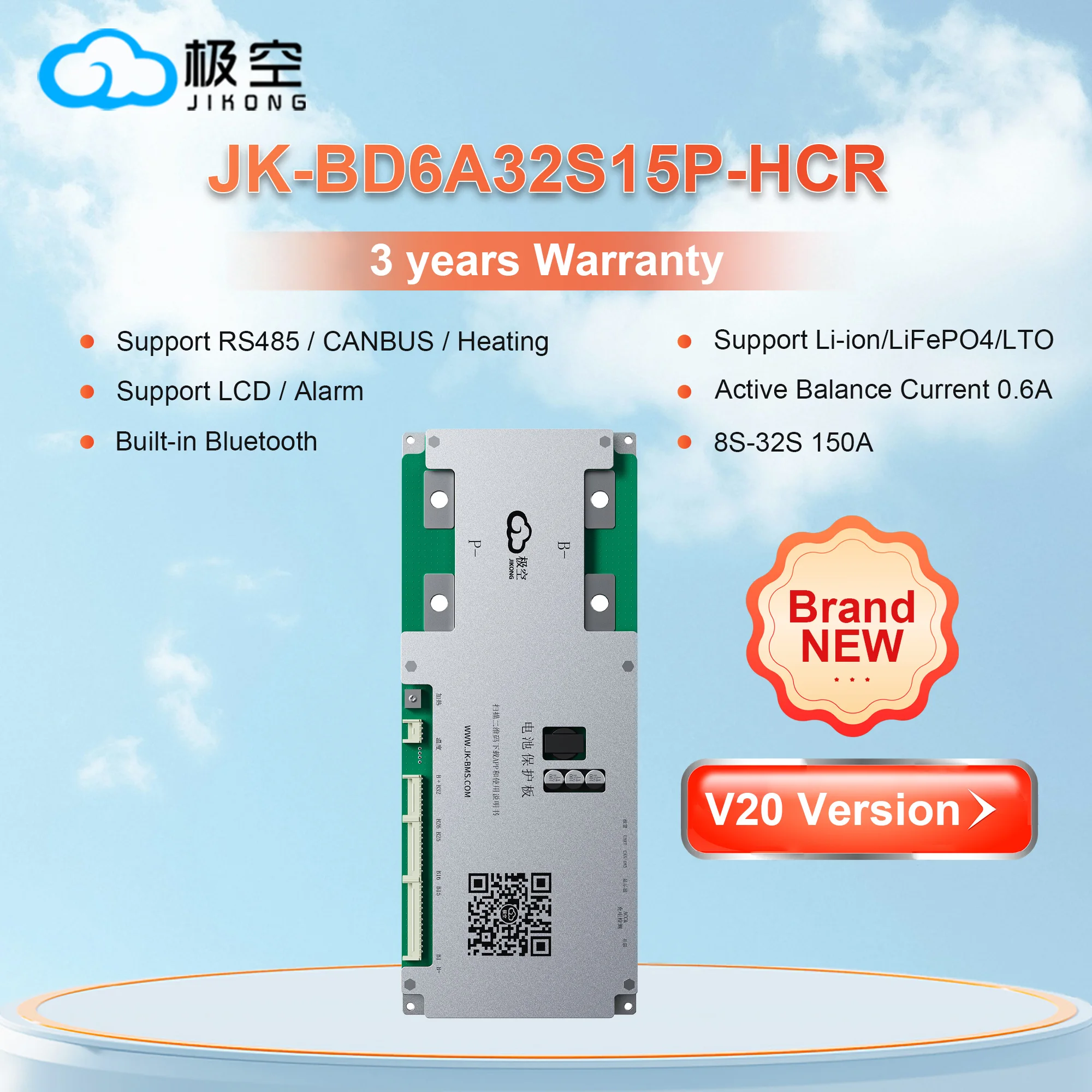 JIKONG V20 BMS 8S-32S 150A BT RS485 CAN 24V/48V/72V/96V LiFePO4/Li-ion ...