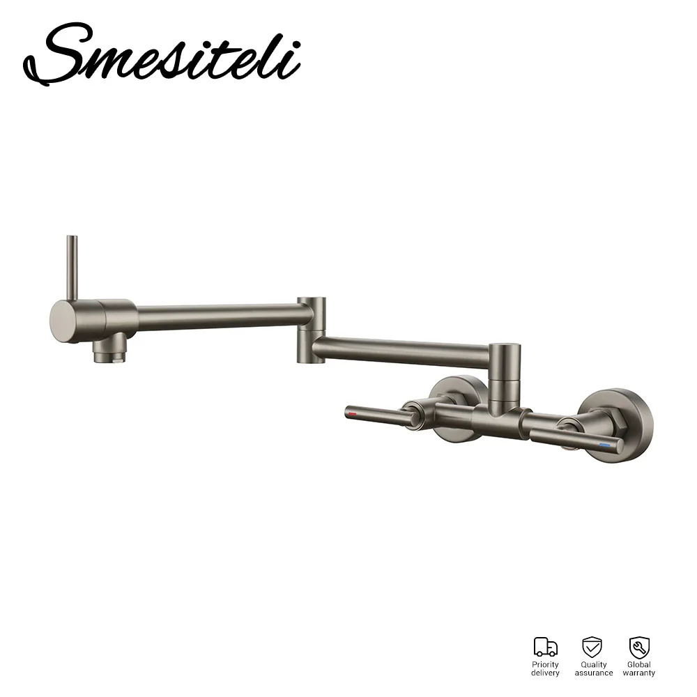 Pot Filler Faucet Wall Mounted Kitchen Mixer Solid Brass Swivel Spout ...