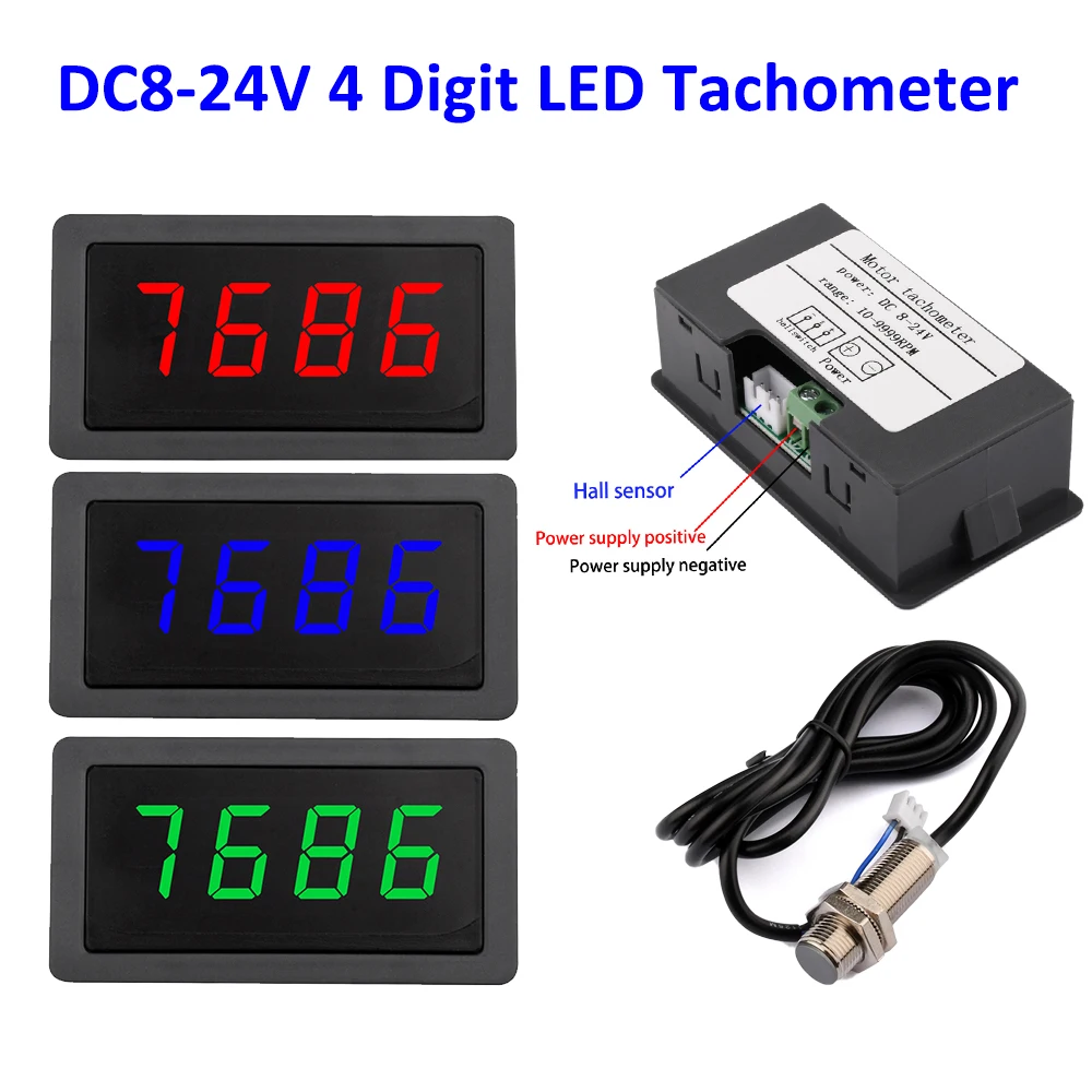 4 Digital LED Tachometer RPM Gauge Speed Meter High Precision ...