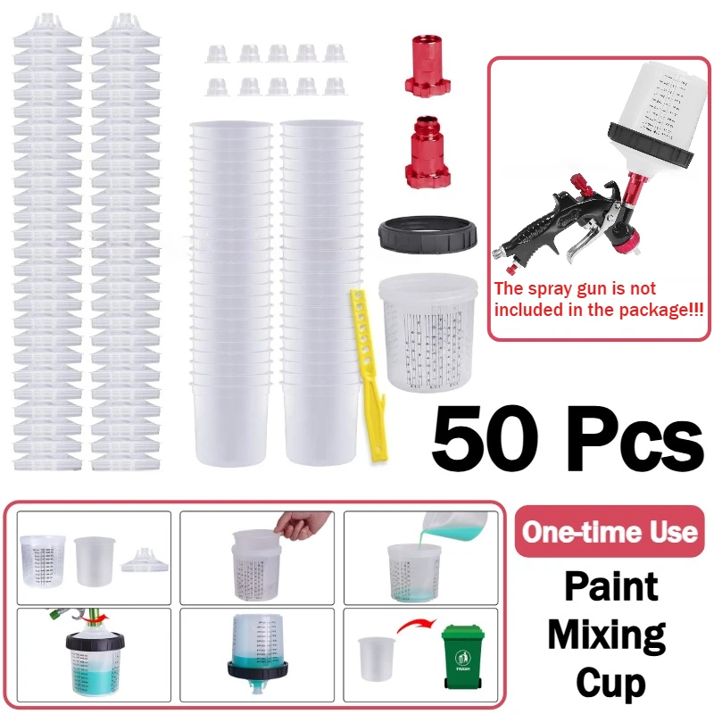 50Pcs 20 Ounce (600ml) Disposable Paint Mixing Cup Kit 2 Plugs and 1 ...