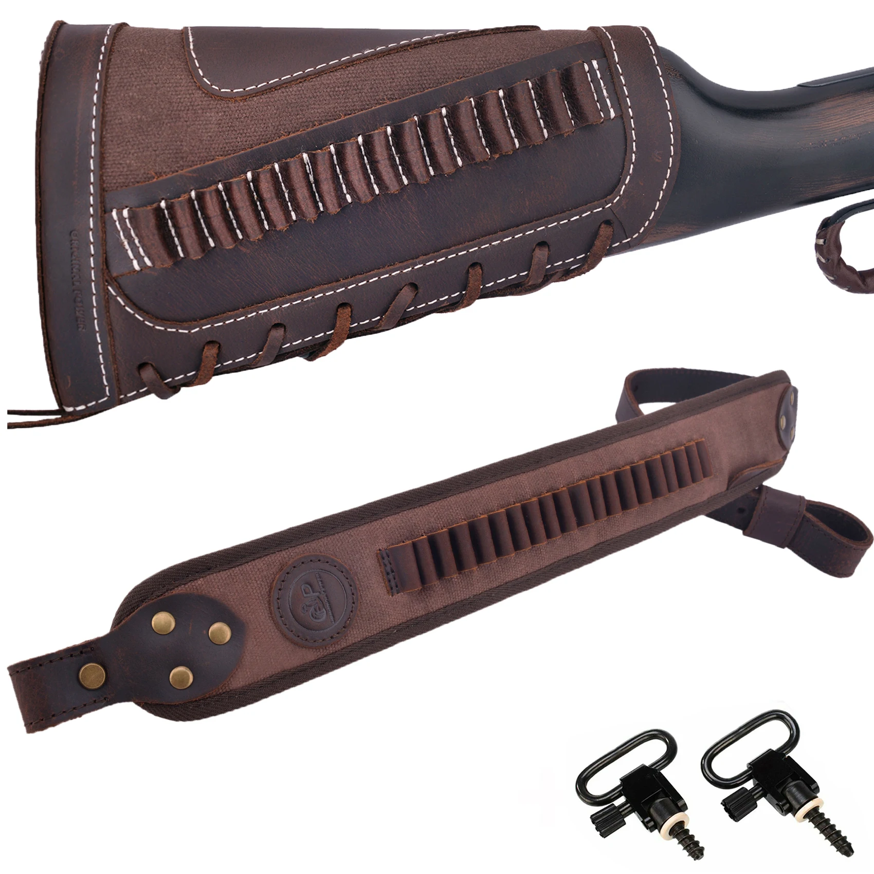 OP-1-Set-Leather-Rifle-Buttstock-Sleeve-Holder-With-Canvas-Gun-Sling ...